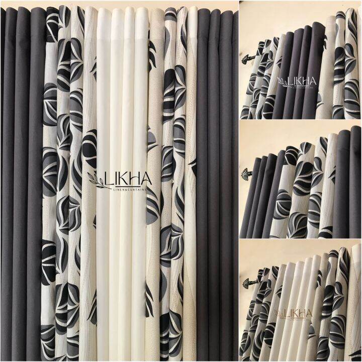 LIKHA - 3in1 Elegant Leaves Print Ring Curtains 6ft/7ft - sold per SET/PIECE | Lazada PH