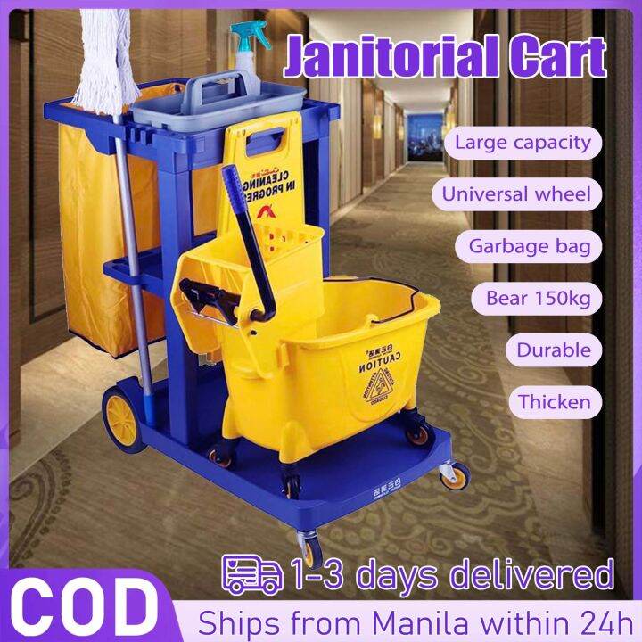 Janitorial Cleaning Cart with wheels Thicken Utility Janitor Cart ...