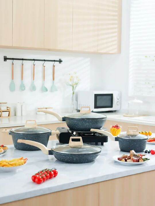 LEUSE Nonstick Pan Kitchen Cookware Set 4 Pieces Wok One Piece Die Cast ...