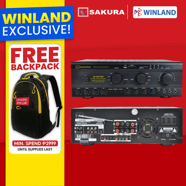 SAKURA by Winland Karaoke Amplifier 600W X 2 Karaoke USB/SD Bluetooth Amplifier AV-5024UB ...