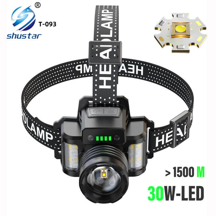 Rechargeable High-power Fishing LED Headlamp Headlight with 30W Lamp ...