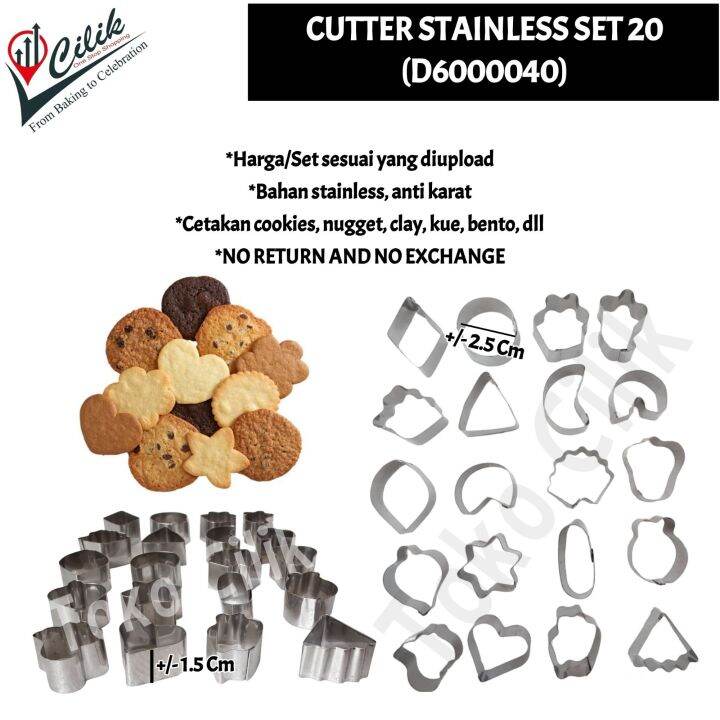 cutter stainless set 20 campur bentuk cetakan mold cookies kue bento ...
