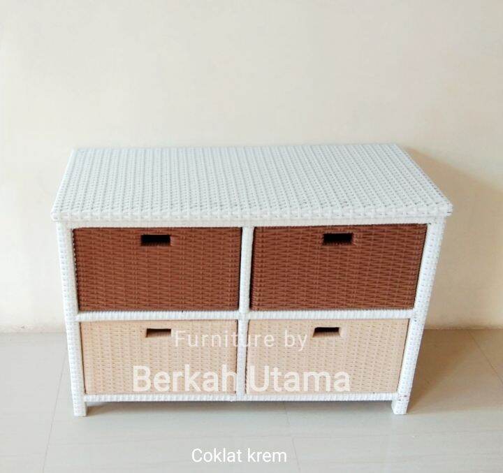 (( Promo & Cod )) Lemari laci / rak laci rotan sintetis isi 4 kotak ...