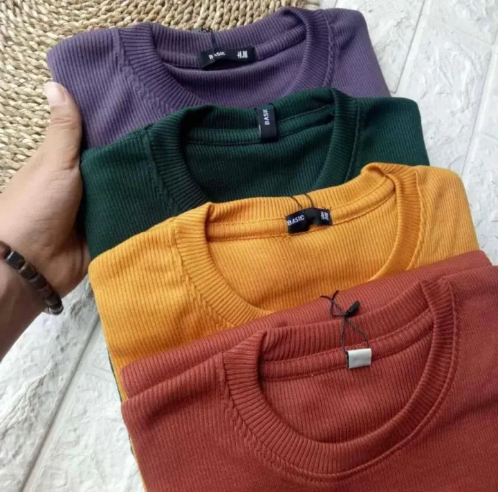 Kaos Rib Oblong Lengan Panjang Wanita Dewasa / Kaos Rib / Kaos Rajut ...
