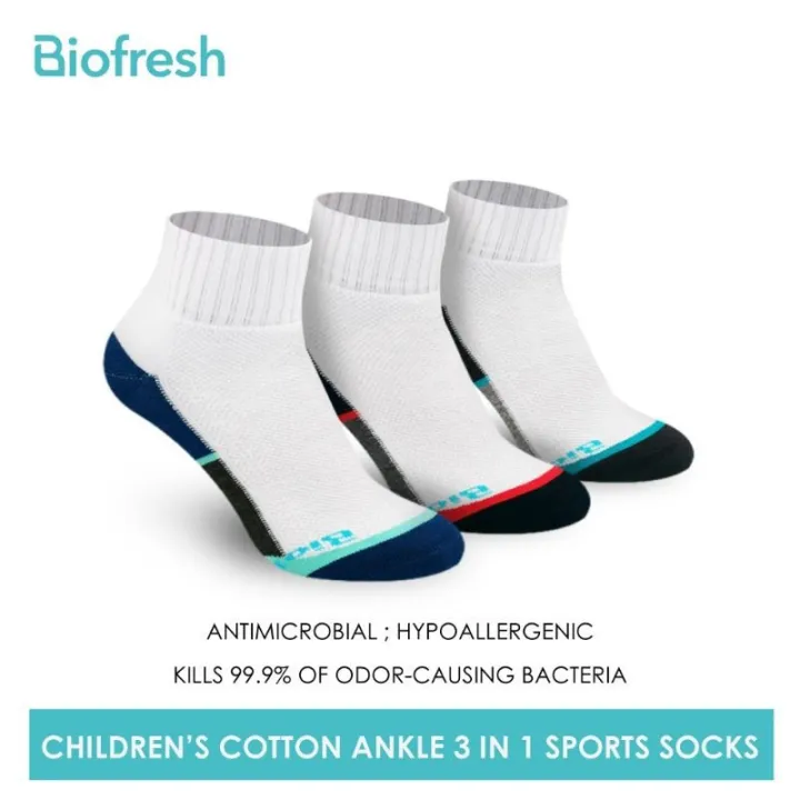 Biofresh RBSKG35 Boys' Antimicrobial Cotton Ankle Thick Sports Socks 3 ...