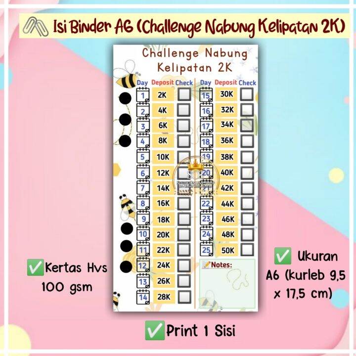 Nabung Kelipatan 2K | Kertas Binder A6 | Lazada Indonesia
