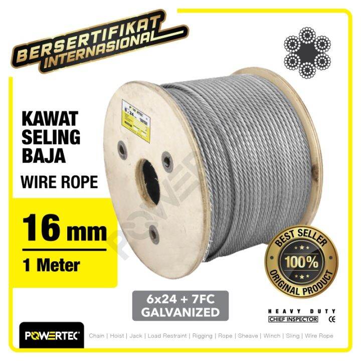 Wire Rope / Kawat Seling Baja 6x24 7FC 16mm Galv POWERTEC - 1 Meter ...
