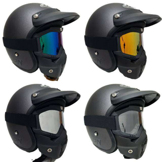 Helm Retro Jpn Gunmet Dof Dengan Goggle Mask | Lazada Indonesia