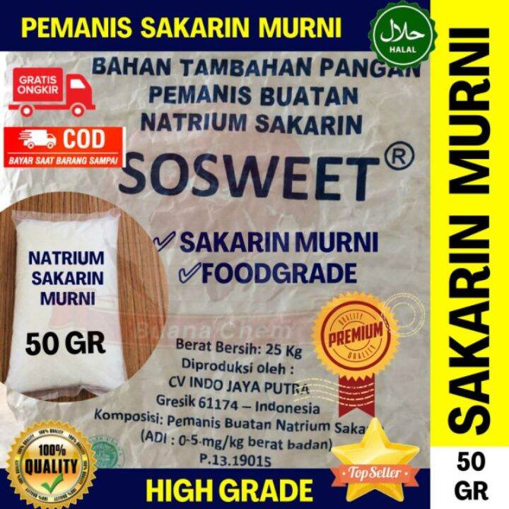 Sakarin Murni 50gr Food Grade PREMIUM HALAL/ Pemanis Buatan / Natrium Saccharin | Lazada Indonesia