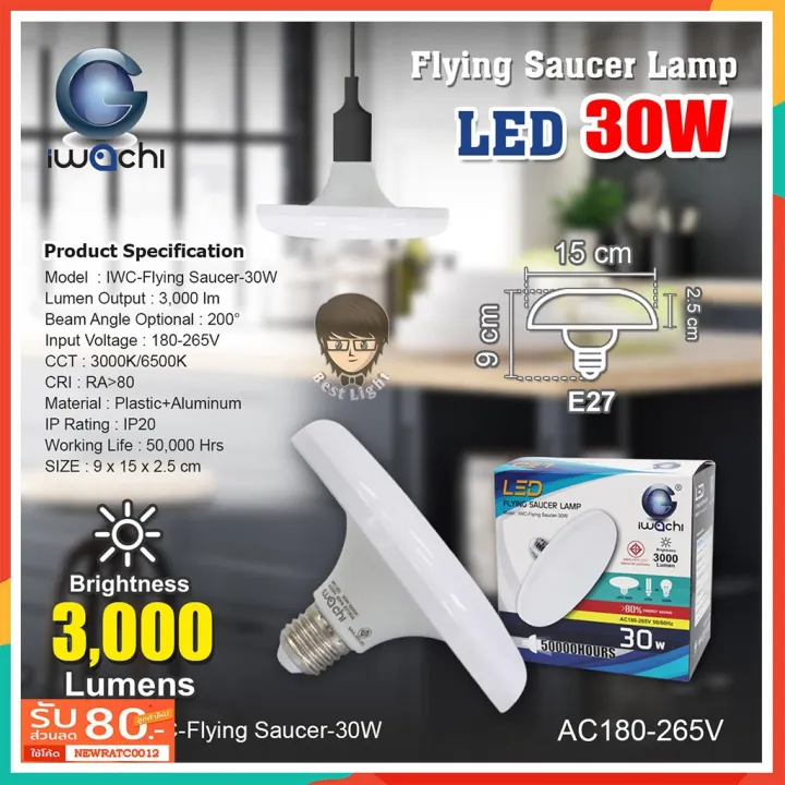 หลอดLED 30w ทรงUFO ประหยัดไฟ รับประกัน 1ปีเต็ม!! | Lazada.co.th