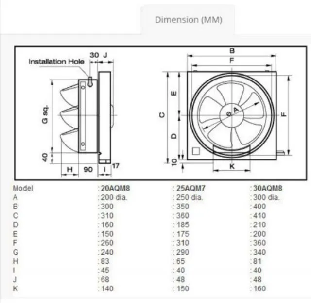 KDK Wall Exhaust Fan 20AQM / 25AQM / 30AQM 8 / 10 / 12 Ventilation Fan ...