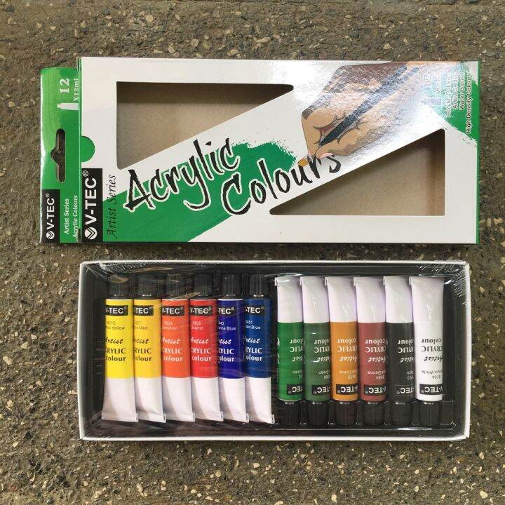 V-tec Acrylic Colour Set 12 Warna x 12 ml Cat Lukis Akrilik Color ...