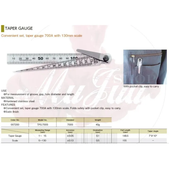 Niigata seiki SK Japan No.TPG-700S เตเปอร์เกจ พร้อมไม้บรรทัด ญี่ปุ่น ...