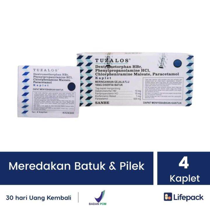 Tuzalos 4 Kaplet - Obat Flu, Demam, Bersin, Pilek - LIFEPACK | Lazada ...