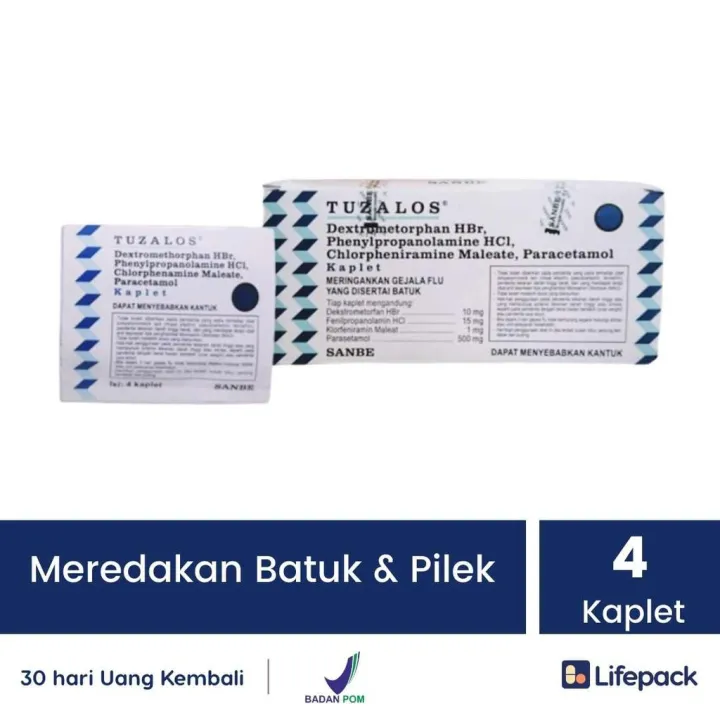 Tuzalos 4 Kaplet - Obat Flu, Demam, Bersin, Pilek - LIFEPACK | Lazada ...
