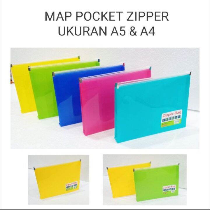 Map Pocket Zipper Warna Solid Middgo Ukuran A5 dan A4 | Lazada Indonesia