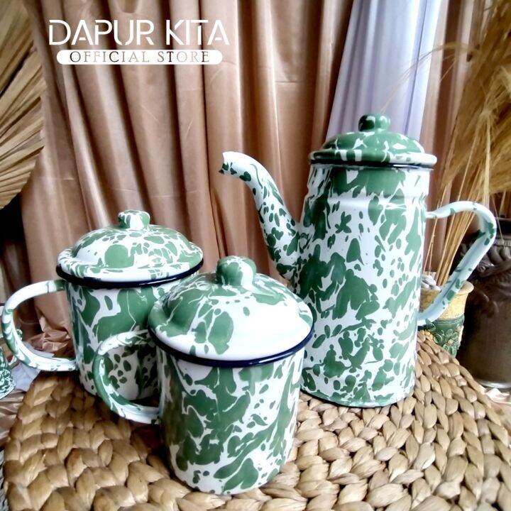 Teko Blirik / lurik Jadul SET! (1 Teko Besar + Mug 10cm dan 9 Cm ...