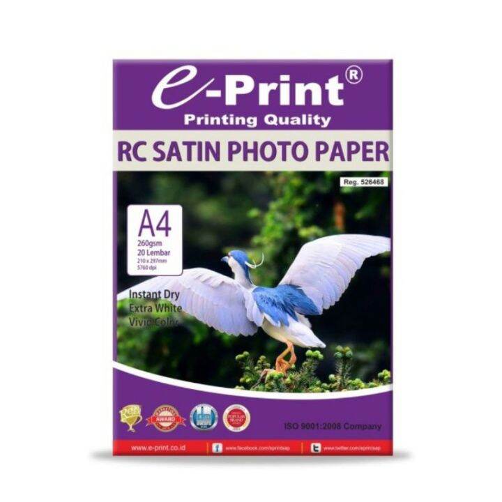Kertas foto E-print RC satin 260 GSM A4 isi 20 lembar/photo paper silky ...