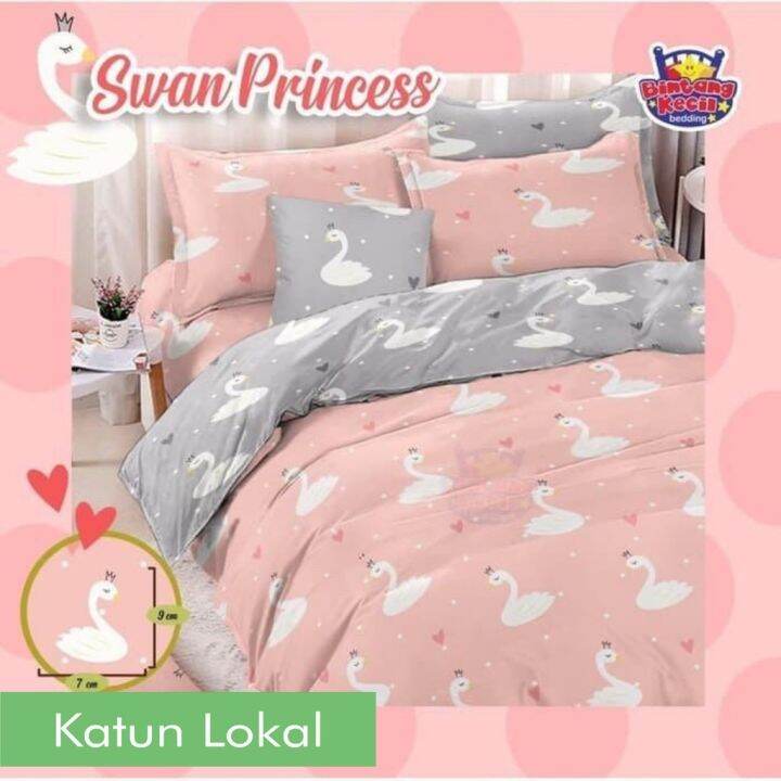 Bahan kain sprei meteran katun lokal CVC Star motif angsa Swan Princess ...