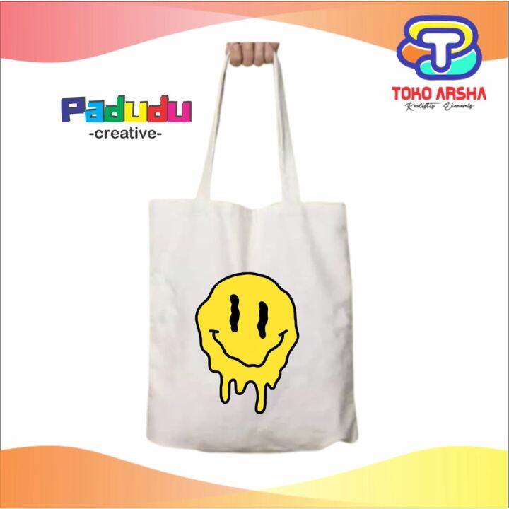 Vintage drip smile kuning Retro Aesthetic Totebag Resleting Padudushop ...