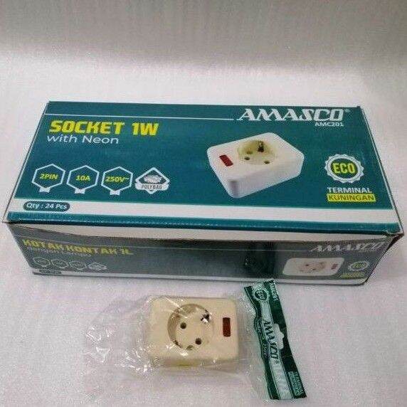 Stop Kontak 1 Lubang Amasco Kuningan Asli + Lampu Indikator / Colokan ...