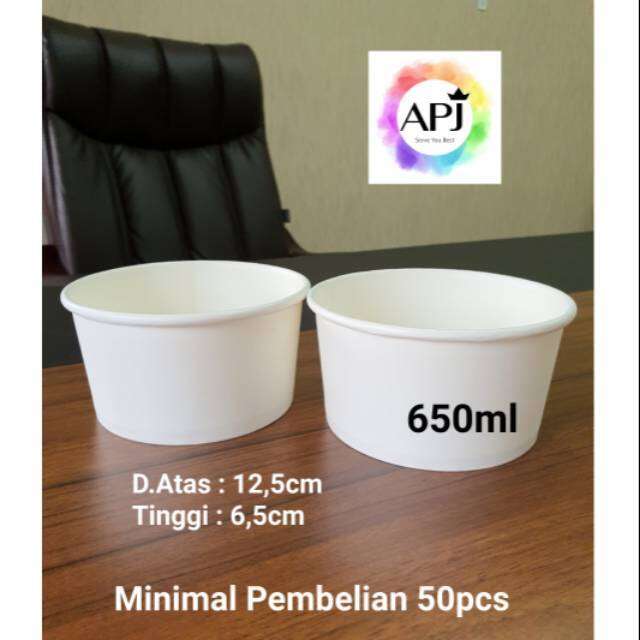 (ISI DAN HARGA PER 50PCS)PAPER BOWL 650ml BOWL SAJA / Mangkok Kertas ...