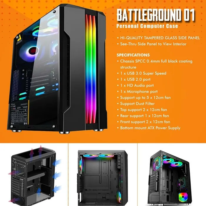 CASING GAMING CASE PC SIMBADDA BATTLEGROUND 01 RGB TEMPERED GL | Lazada ...