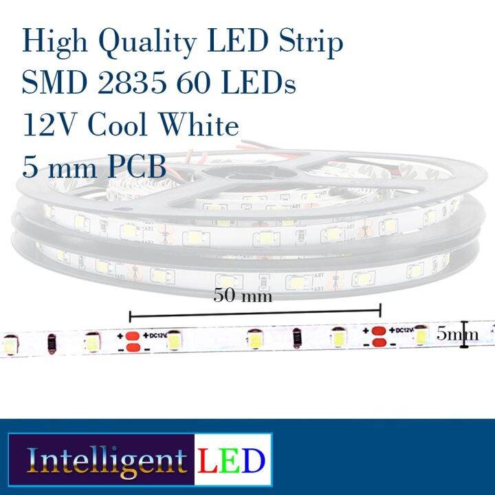 LED Strip SMD 2835 60 LEDs 5m/roll Cool White 12V 5Watt PCB 5mm ...