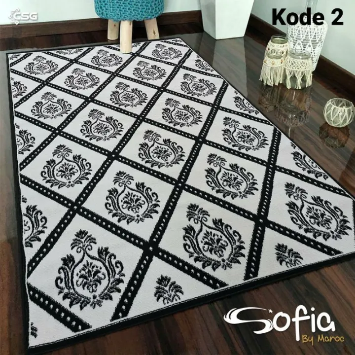 [NEW] Karpet Ruang Tamu Hitam putih Maroc Sofia /karpet minimalis 100 x ...