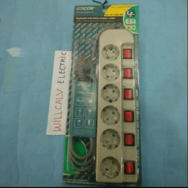 STOP KONTAK UTICON 6 LUBANG PLUS SAKLAR TERSENDIRI KABEL 1.5 METER ...
