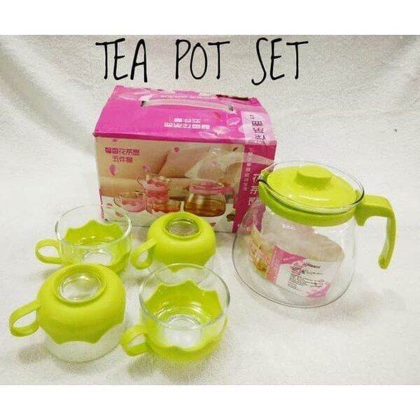 Tea Pot Set 5 in 1 Tempat Minum Teh Teko Set Cangkir Kaca Teapot gelas ...