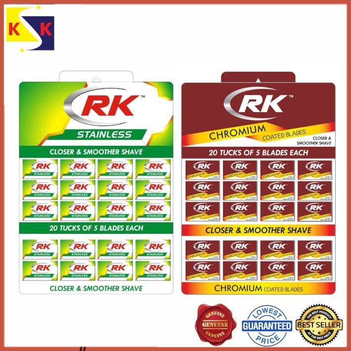 RK Stainless Steel/Chromium Double Edge Razor Blades Barber Cut Shave ...