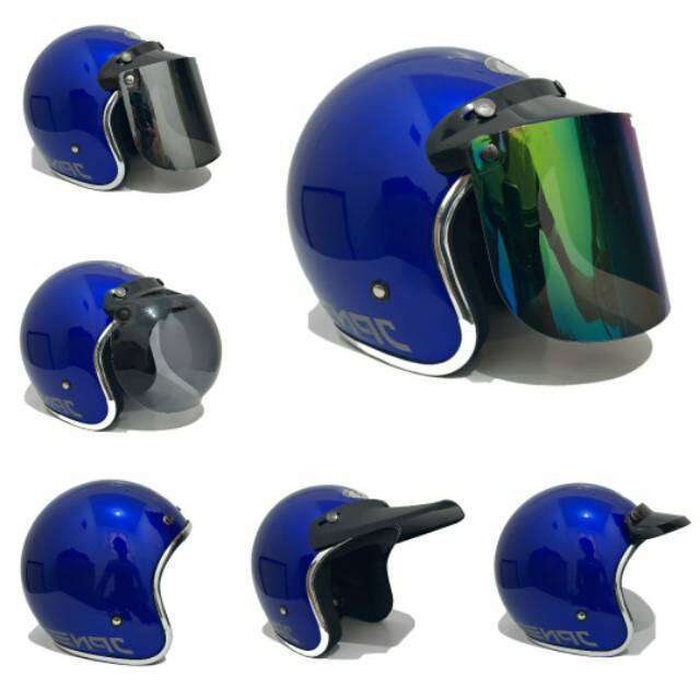 Helm Bogo Jpn Retro Biru Tua Gloss List Chrome | Lazada Indonesia