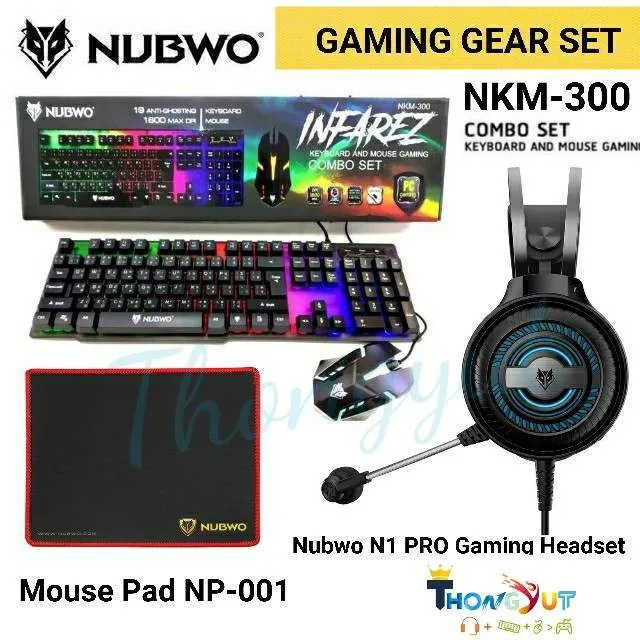 GAMING GEAR SET keyboard+mouse Nubwo NKM-300+หูฟังเกมมิ่ง Nubwo N1 PRO Gaming Headset แผ่นรอง ...