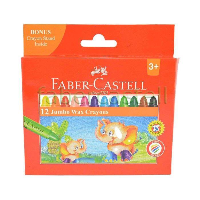 Wax Crayon Faber Castell Jumbo 12 Warna Ukuran Lebih Besar | Lazada ...
