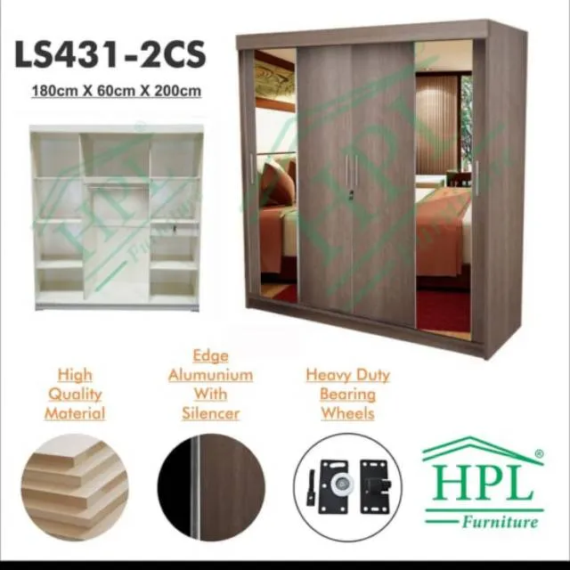 LEMARI PAKAIAN SLIDING DOOR 4 PINTU HPL LS431-2CS | Lazada Indonesia