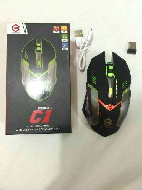 Mouse gaming wireless rechargeable mouse cyborg c1 pakai cas charger ...