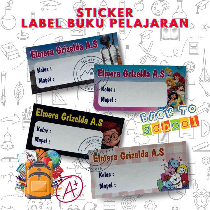 House of Geefa - (48pcs) Sticker Label Buku Pelajaran Anak Custom Nama ...