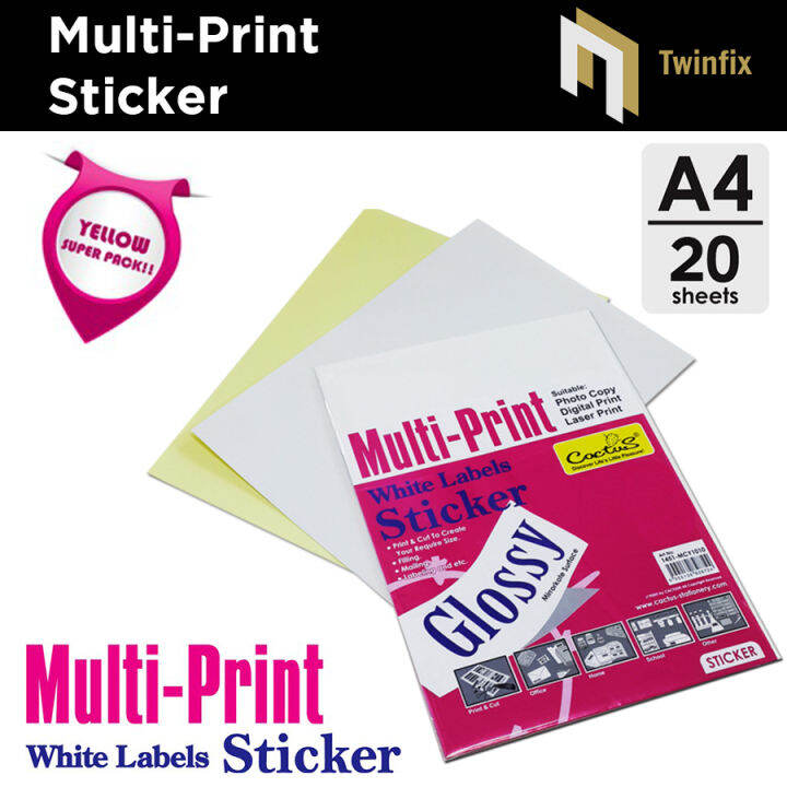 A4 Size GLOSSY Sticker Labels Sheet Paper for Laser & Digital Printers ...