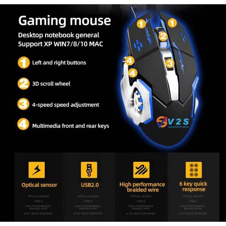 V2S MS-105 Gaming Mouse Luminous Mouse Wired Mechanical Modeling Mouse ... V2S MS-105 Gaming Mouse Luminous Mouse Wired Mechanical Modeling Mouse ...