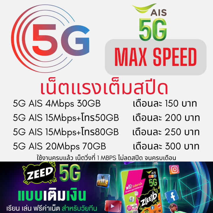 (ใช้ฟรีเดือนแรก)ซิมเทพเอไอเอส 5G AIS 15Mbps+โทร 50GB (รองรับ5G)AIS Maxspeed ซิมเทพเอไอเอส เน็ต ...