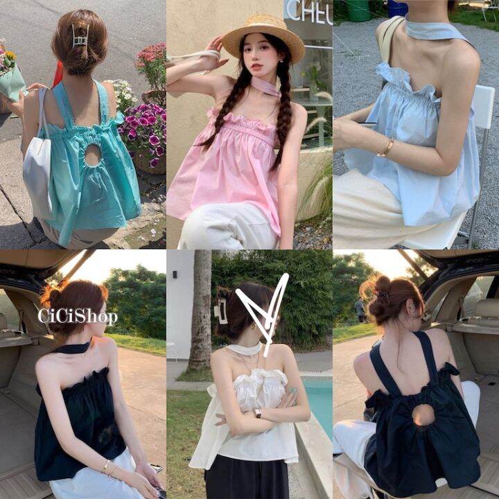 Cici(997)เสื้อคล้องคอ ดีเทลแต่งเว้าด้านหลัง สไตล์โคเรียสุดๆ | Lazada.co.th