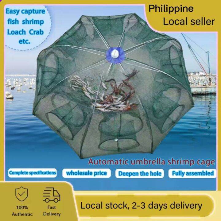 16 holes Fish Trap Cast Fish Net Lobster Nets Umbrella Cages Fishing ...