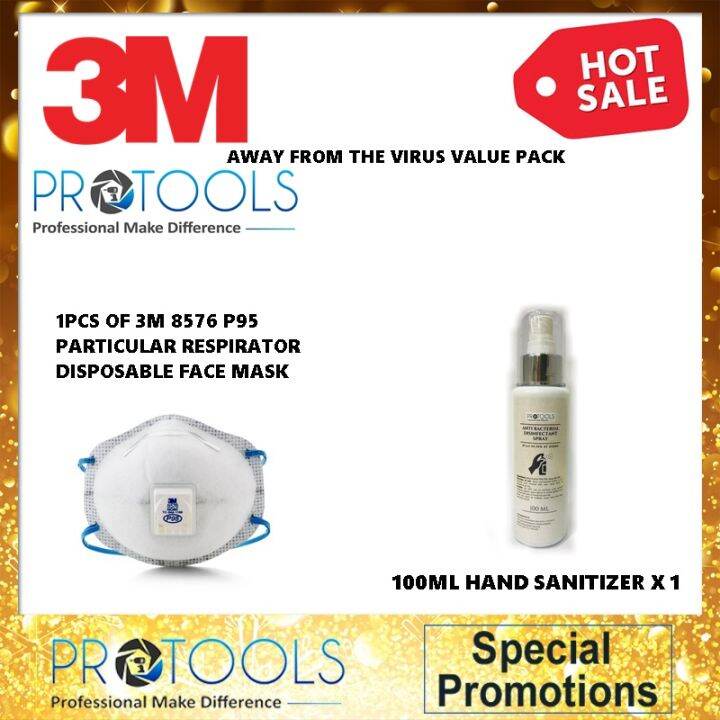 3M 8576 P95 Acid Gas Disposable Respirator with Cool Flow Valve (ONE PIECE) WITH ANTI BACTERIAL ...