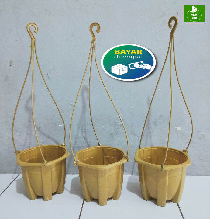 paket 3pcs pot bunga gantung hexagon /pot gantung warna gold baru /pot ...