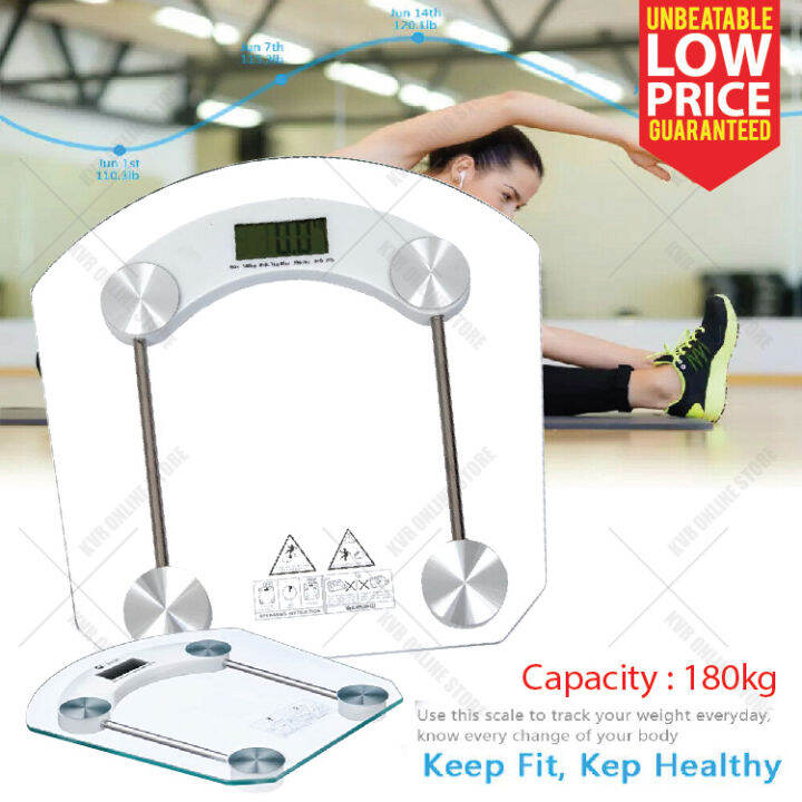 MAX 180KG Digital Glass Body Weight Scale LCD Display Bathroom Scale LB ...