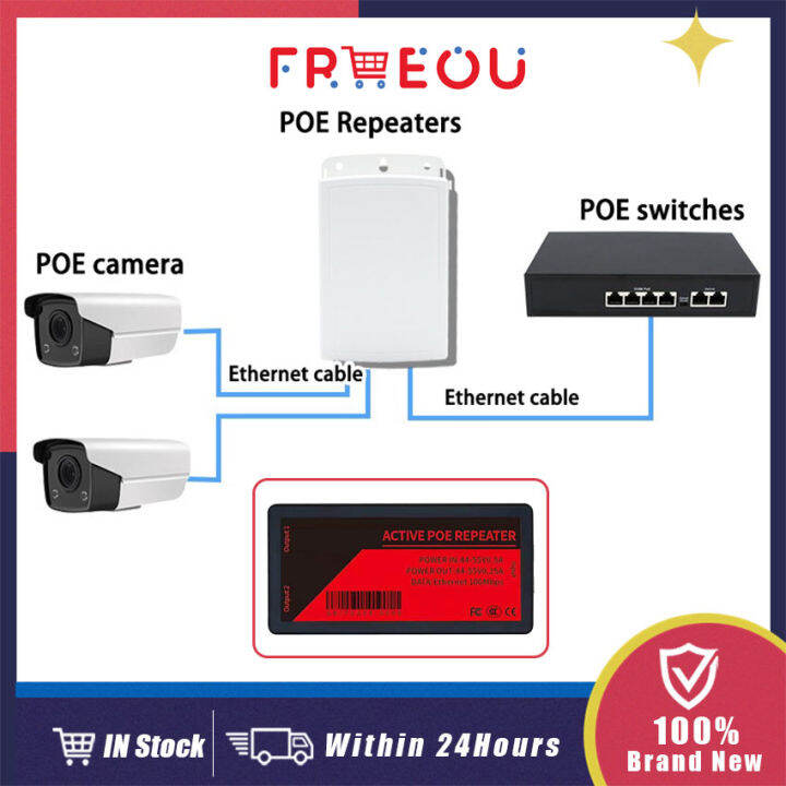 POE Extender Outdoor Waterproof 250M DC48-56V Network Extension 1 In 3 Output For POE Camera ...