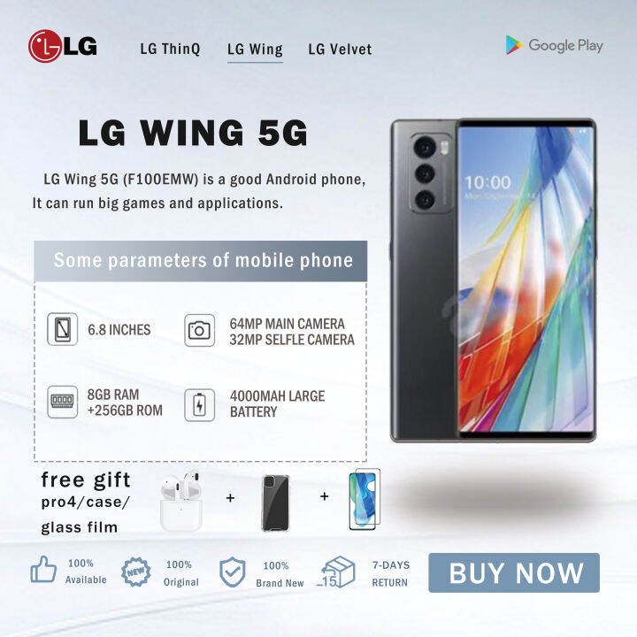 LG WING 5G Dual Card CellPhone Unlocked Flip Dual Screen Mobile Phone 6.8'' 8GB+256GB Snapdragon ...