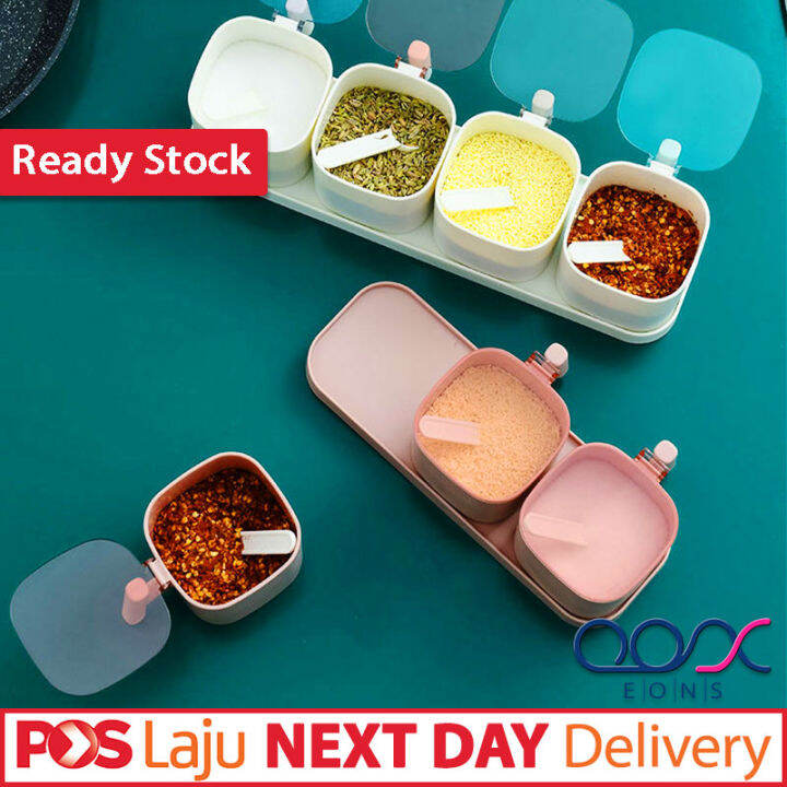 INCLUDED SPOON 💖 Transparent Lid Seasoning Box Set Spices Storage ...