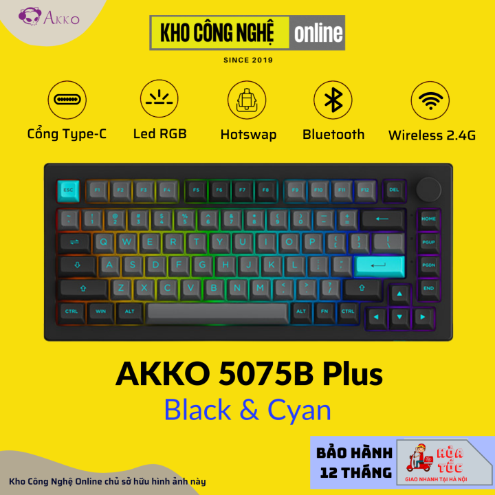 Bàn phím cơ AKKO 5075B Plus Black & Cyan (Multi-modes / RGB / Hotswap ...